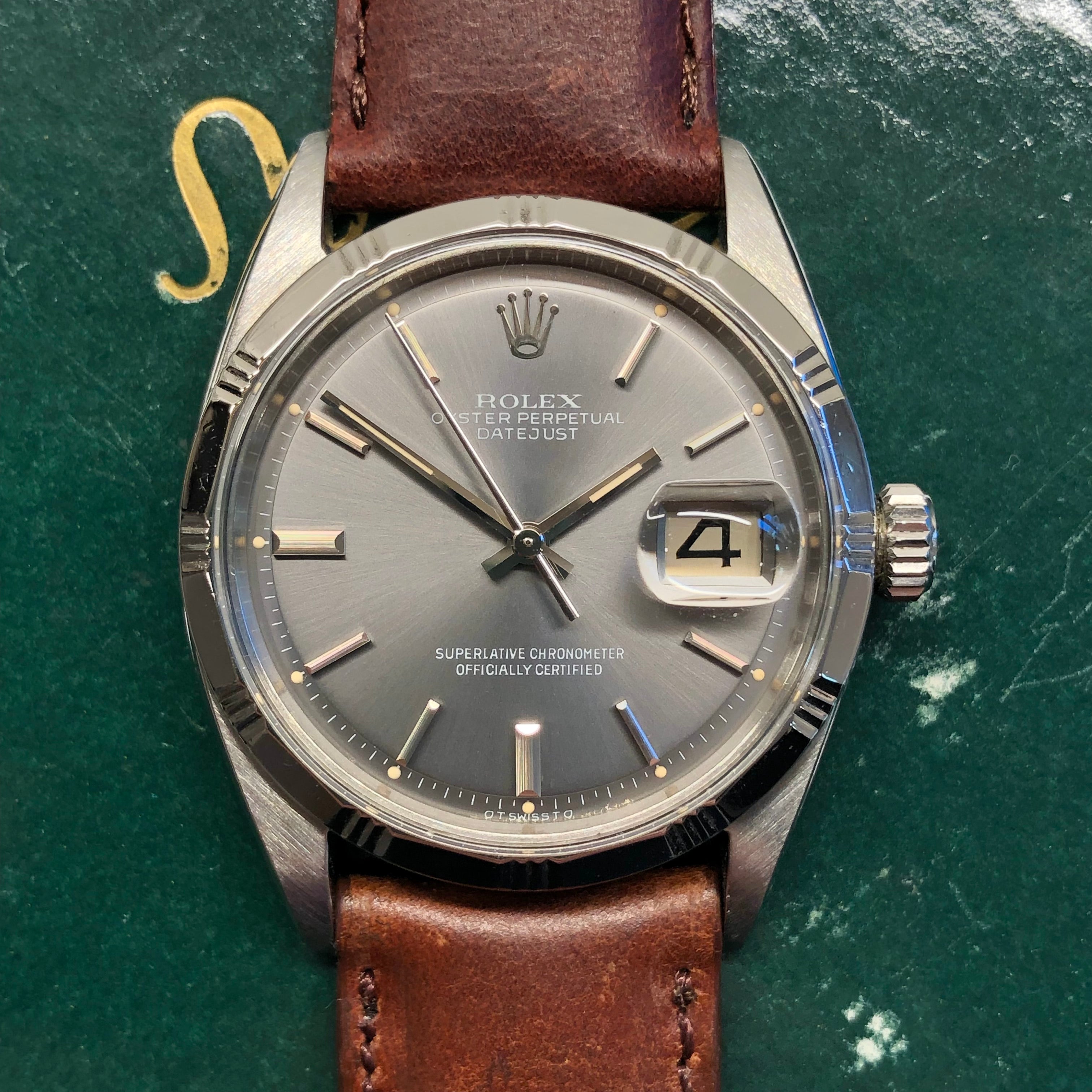 1963 Rolex Datejust 1603 Pale Indigo Gray Steel Bamboo Bezel Automatic ...