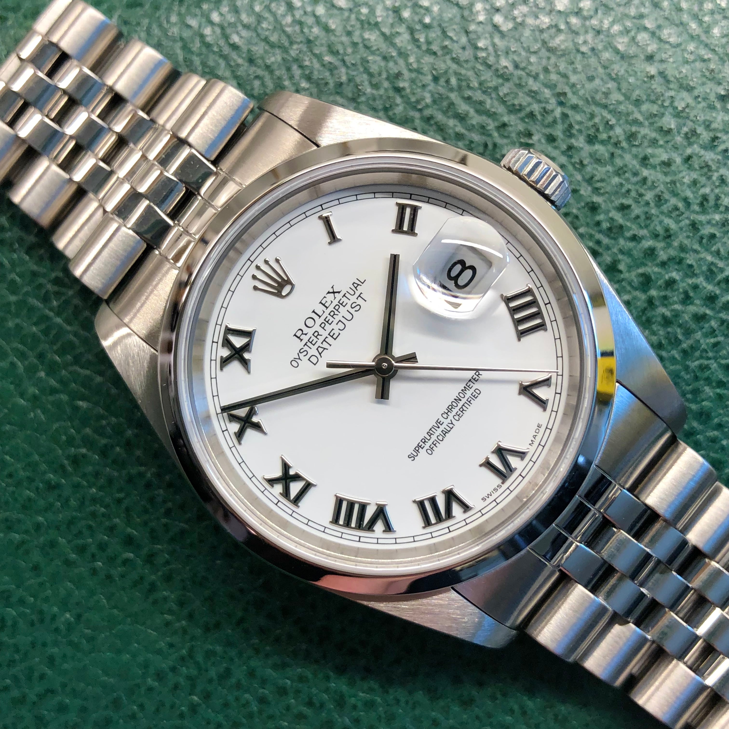 2005 Rolex Datejust 16200 White Roman Dial Jubilee Wristwatch with Pap ...