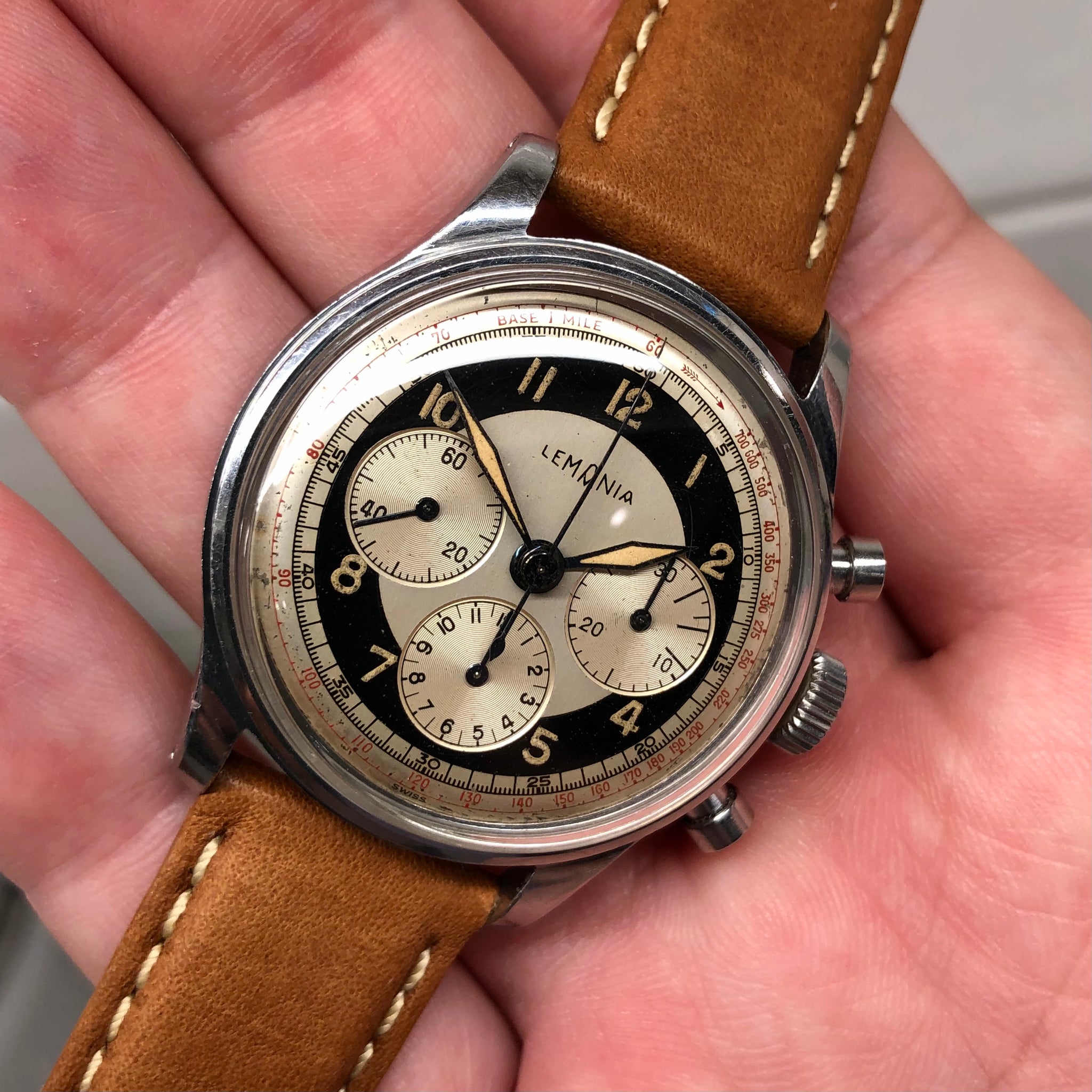 1950s Lemania Exotic Multiscale Dial 27CH Stainless Steel Chronograph ...