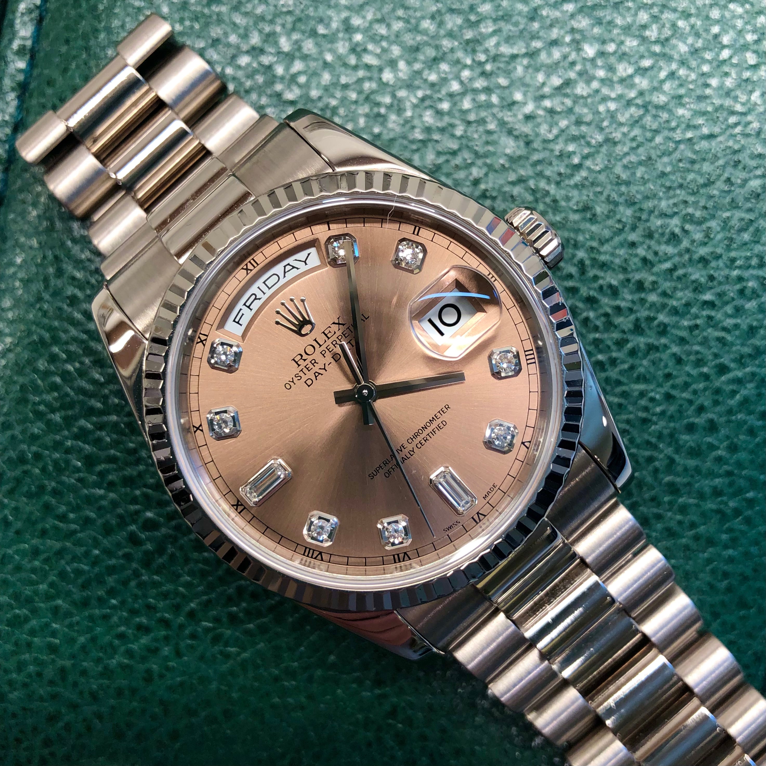 2000 Rolex President 118239 Day Date 18K White Gold Bronze Diamond ...