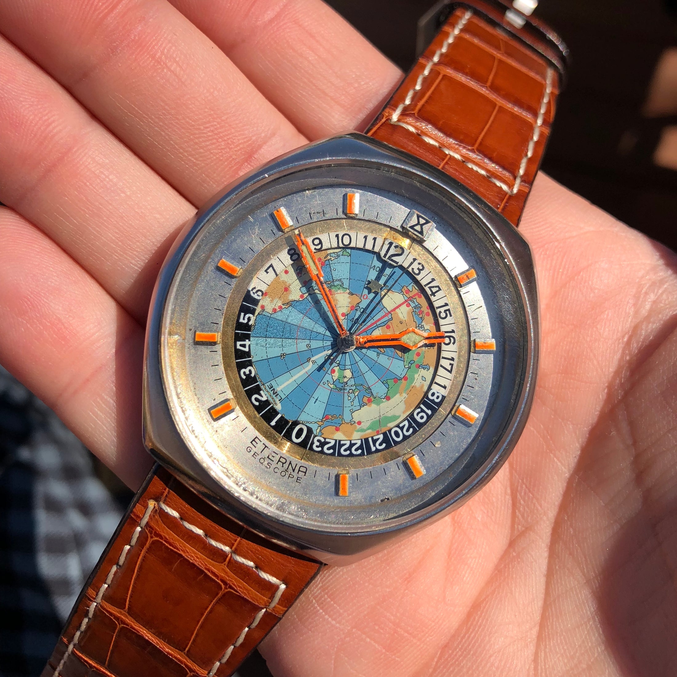 Vintage Eterna Geoscope GMT Stainelss Steel Automatic 48mm World Map W ...