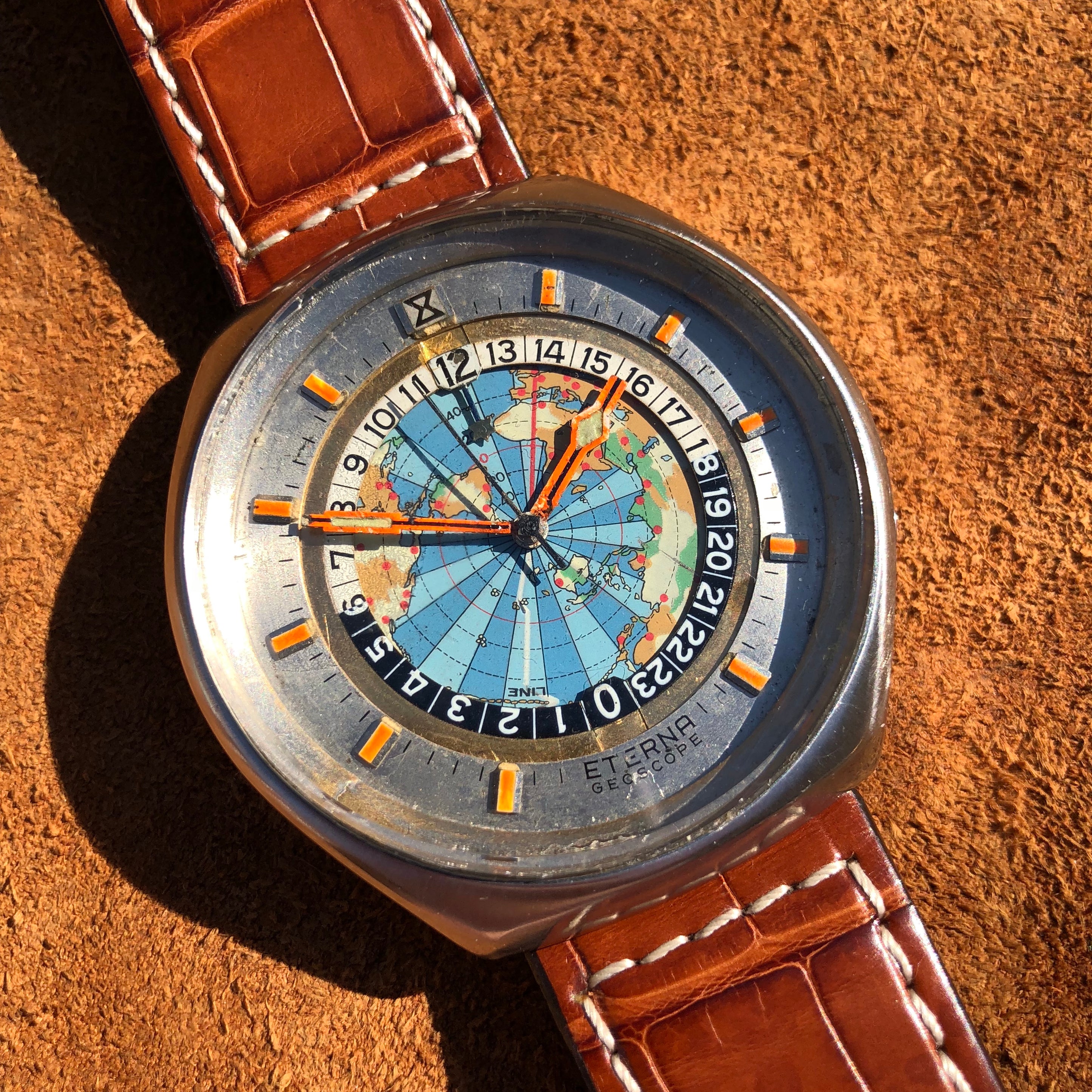 Vintage Eterna Geoscope GMT Stainelss Steel Automatic 48mm World Map ...