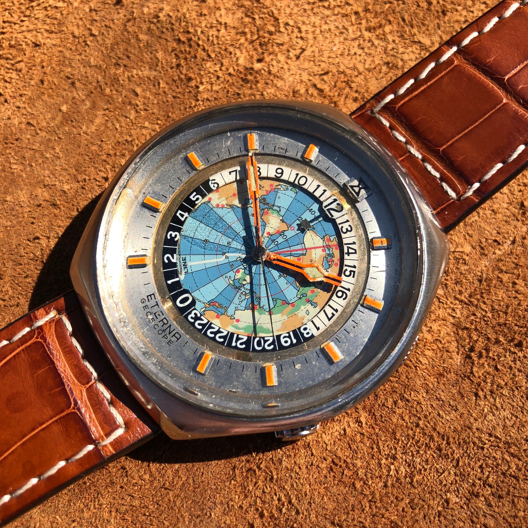 Vintage Eterna Geoscope GMT Stainelss Steel Automatic 48mm World Map ...