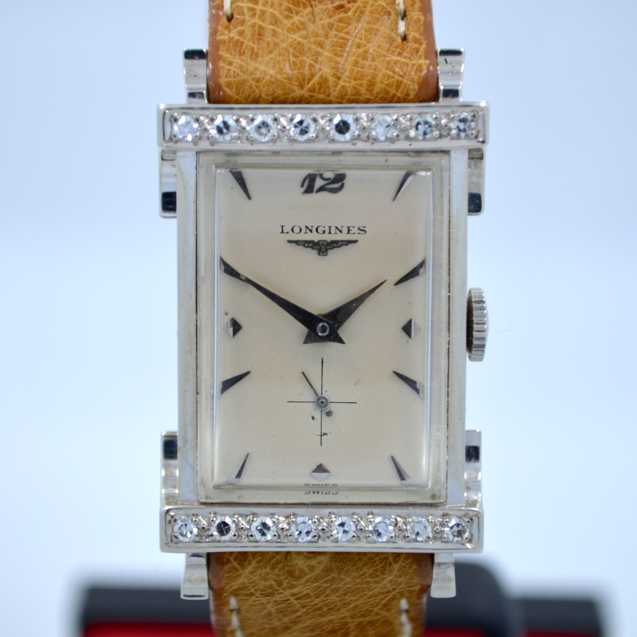 Vintage Longines Top Hat 14K White Gold Diamond Bezel 1940's Ladies ...