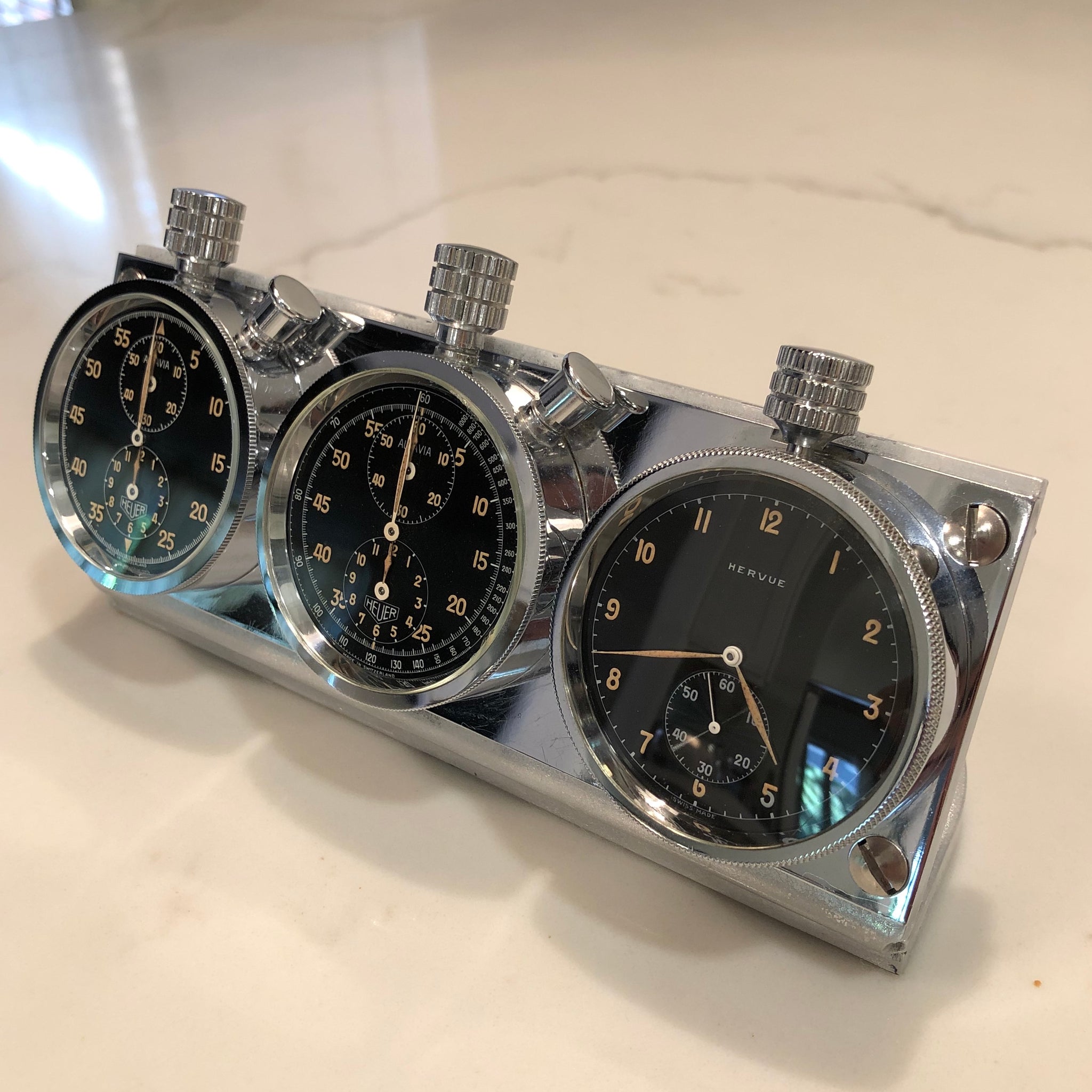 Heuer Rally Timer Autavia Dash Triple Set Timer Hervue Steel ...