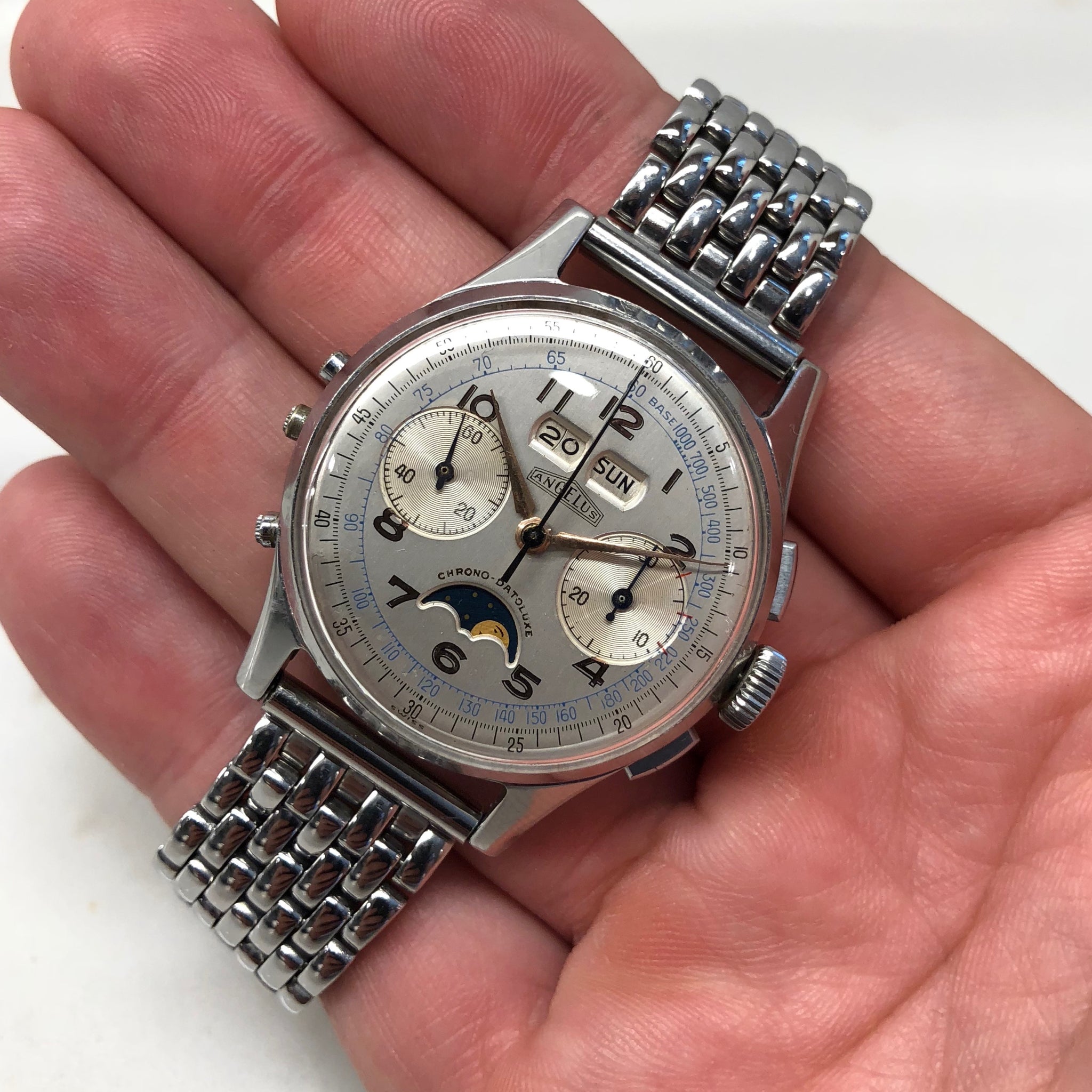 Vintage Angelus Chrono-Datoluxe Moonphase Day Date Chronograph Wristwa ...